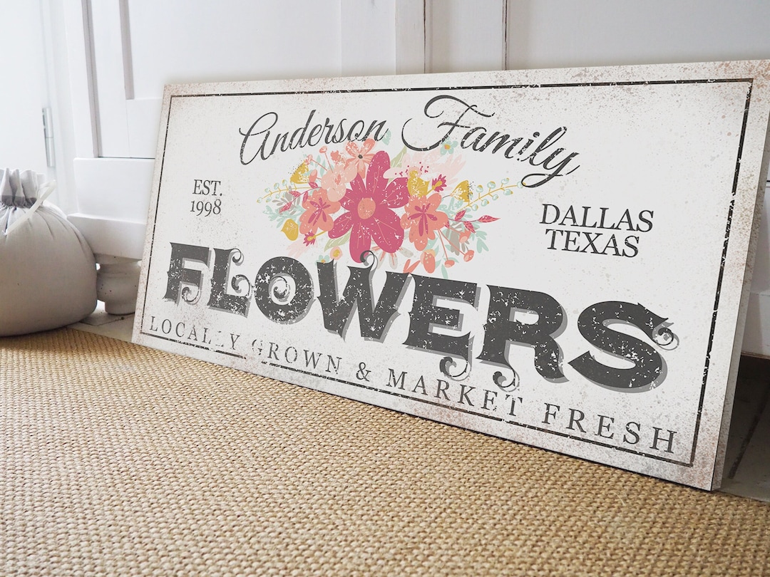 Custom Fresh Flower Market Sign Personalize Flower Farm Signs Vintage ...