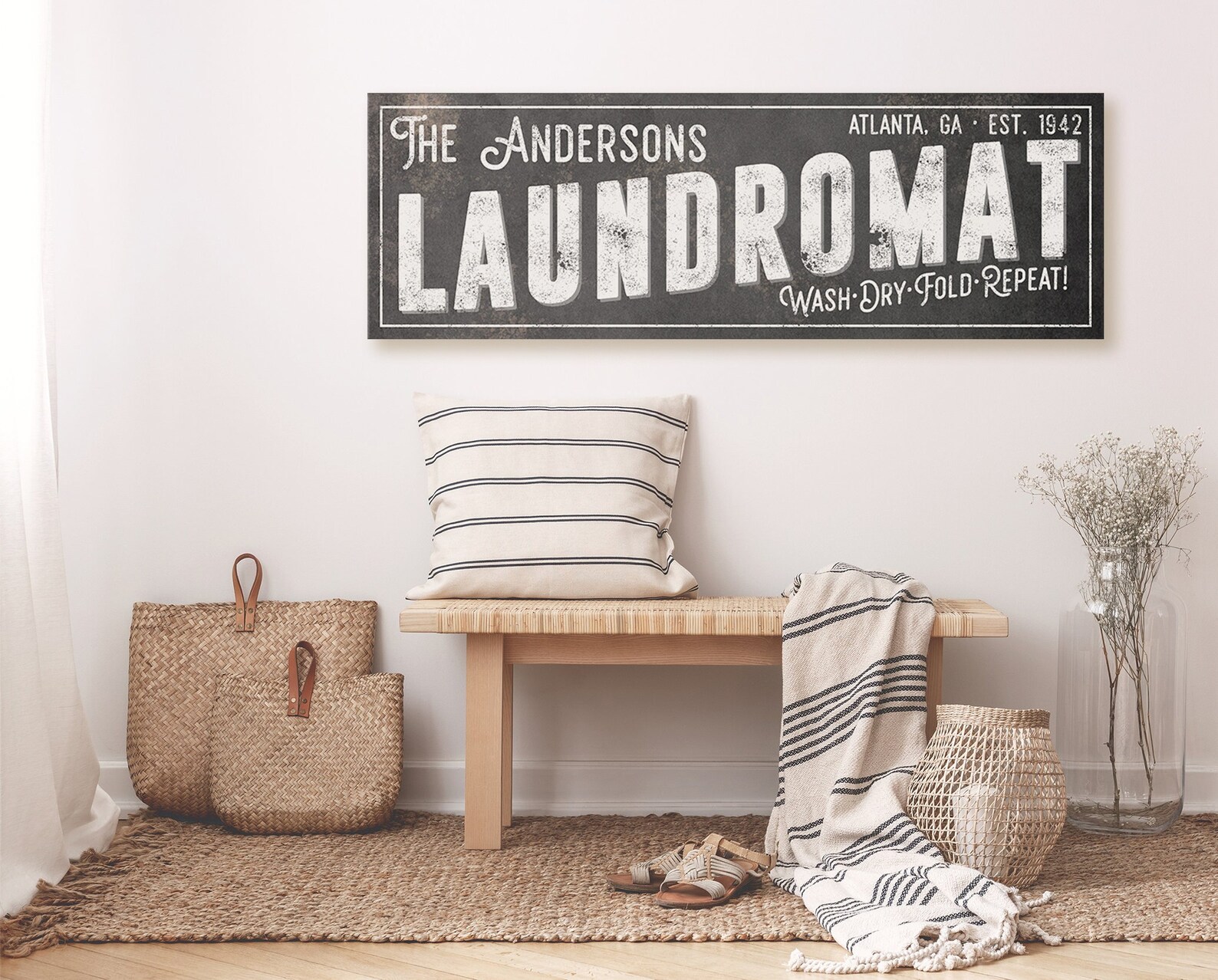 Large Custom Laundry Room Sign Vintage Black Laundry Sign Personalized ...