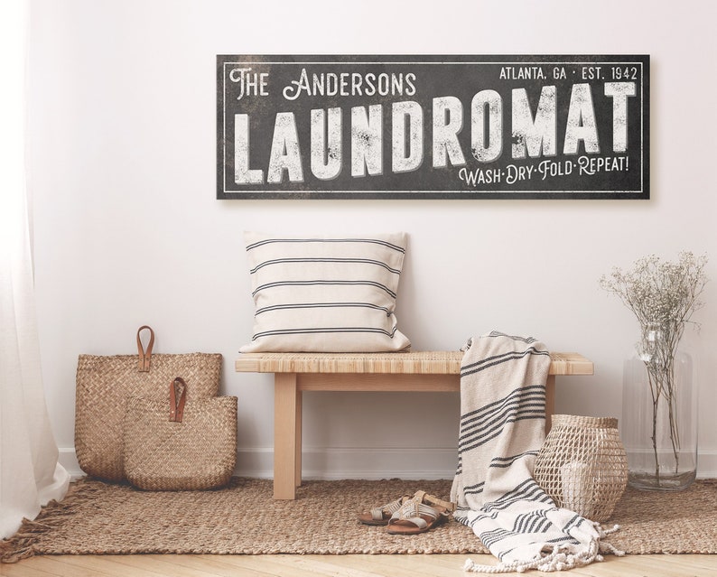 Large Custom Laundry Room Sign Vintage Black Laundry Sign Personalized ...