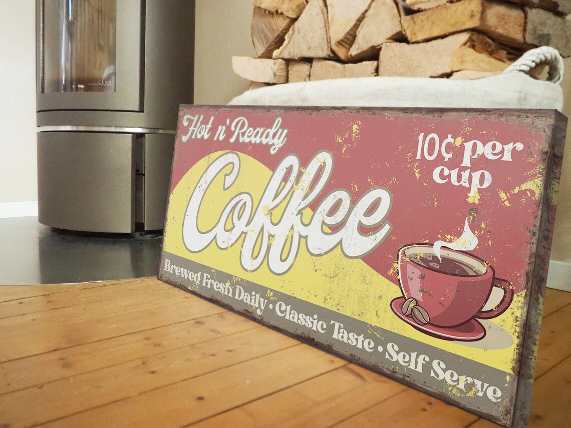Retro Coffee Sign Vintage Coffee Bar Signs Mid Century Coffee - Etsy