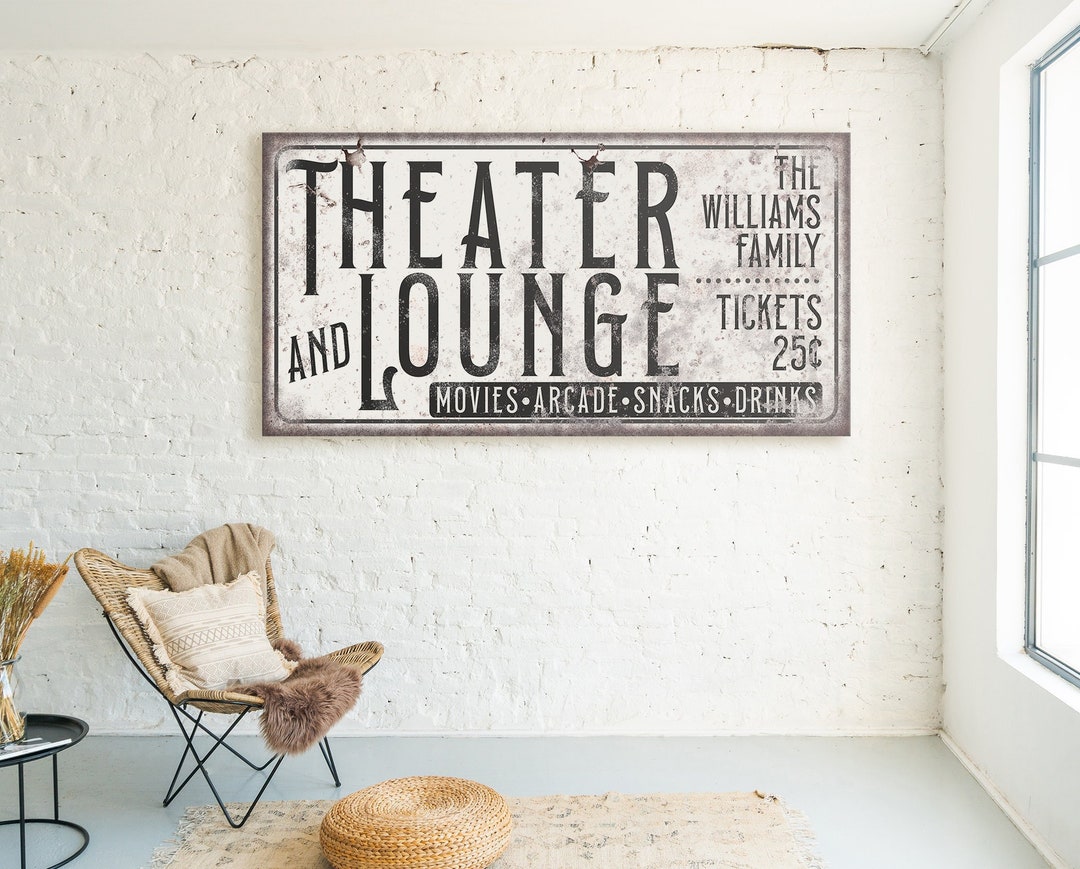 Movie Theater and Lounge Sign, Home Theater Decor, Custom Basement ...