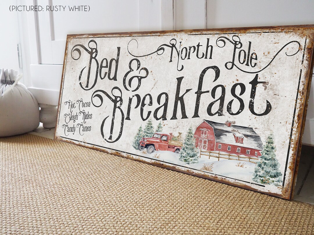 Vintage North Pole Bed and Breakfast Sign Primitive Rustic Red Truck ...