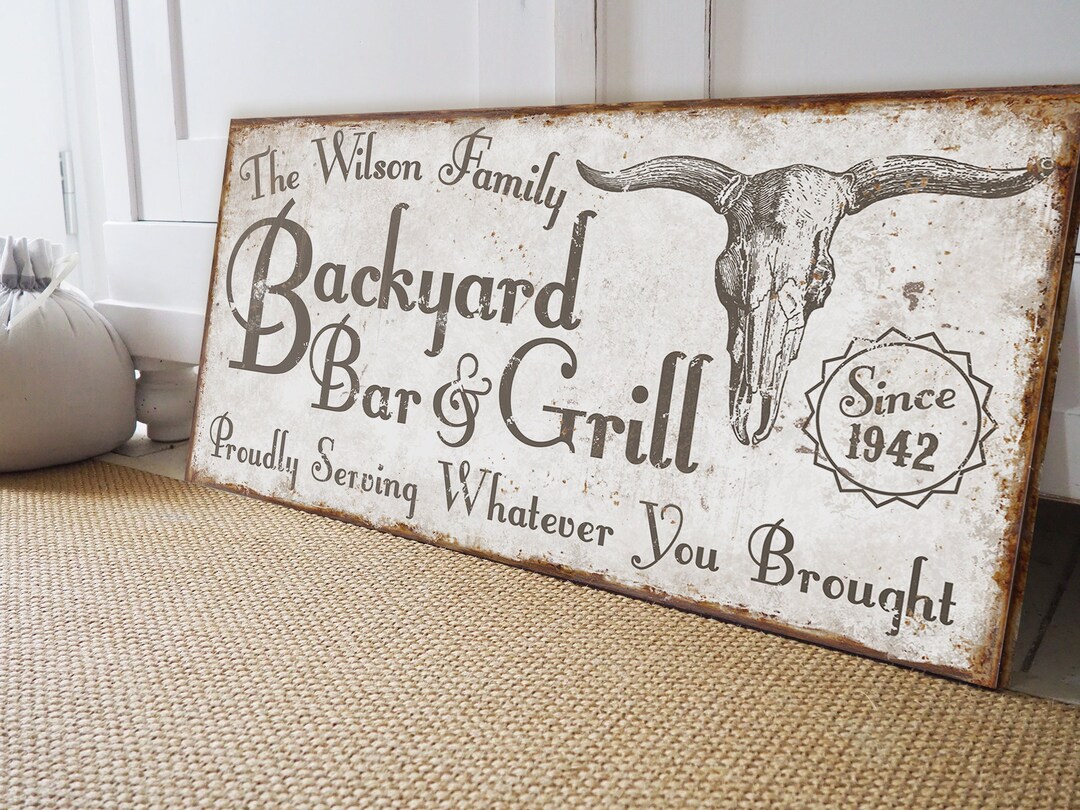 Custom Backyard Bar and Grill Sign Outdoor BBQ Signs Metal Wood Canvas ...
