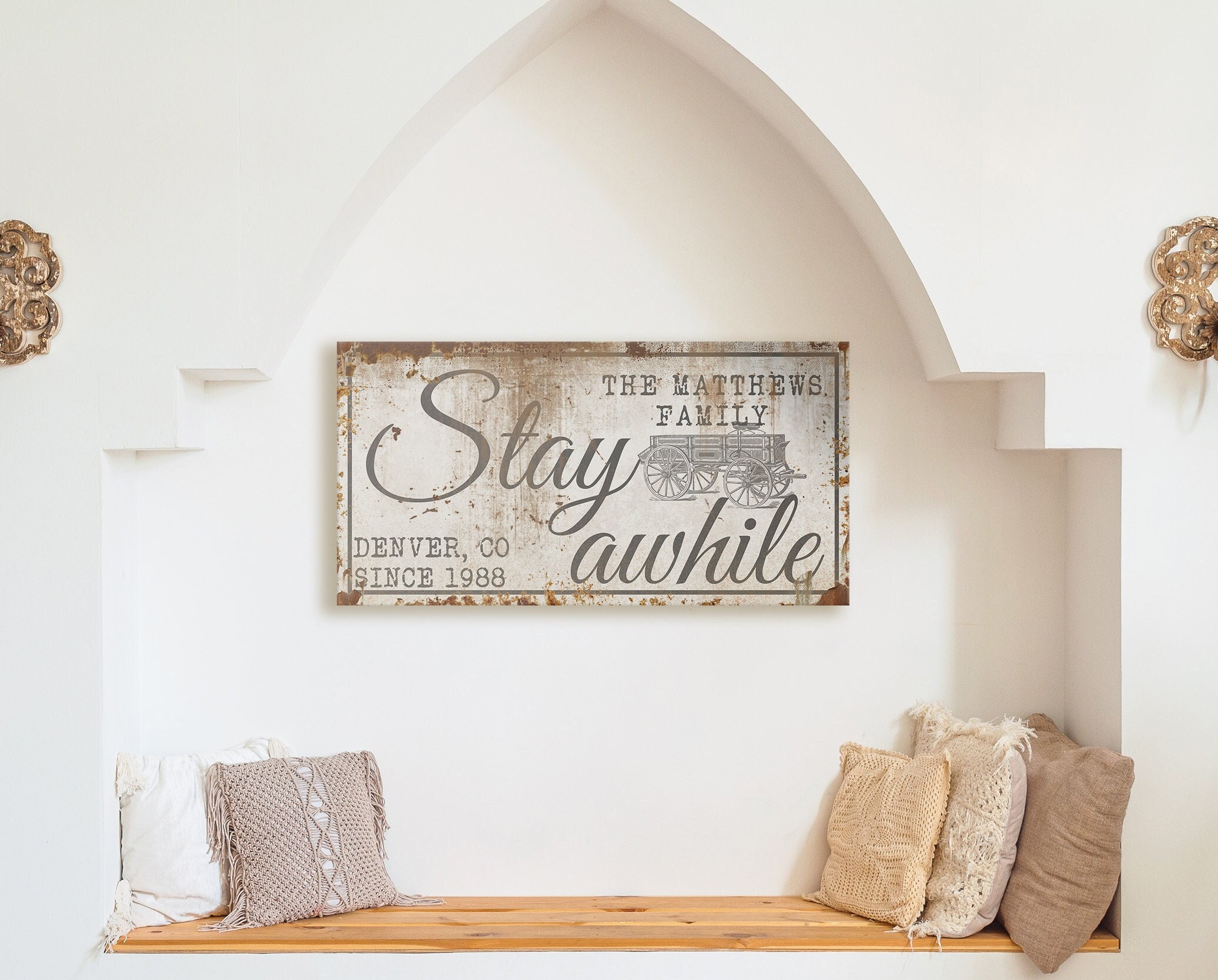 Stay Awhile Family Farmhouse Sign Customizable Lake House - Etsy