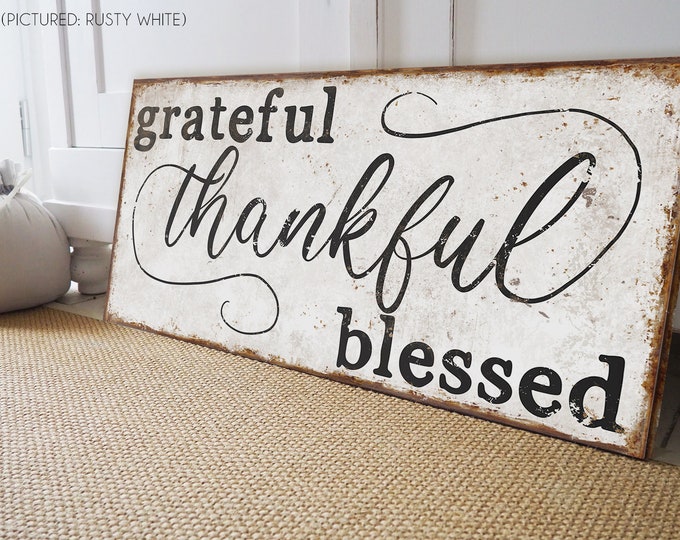 Thankful, Grateful, Blessed Sign / Wooden Picture Hanger Sign ...