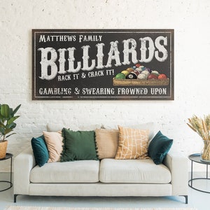 Billiards Pool Room Signs Personalized Man Cave Sign for Home Basement ...