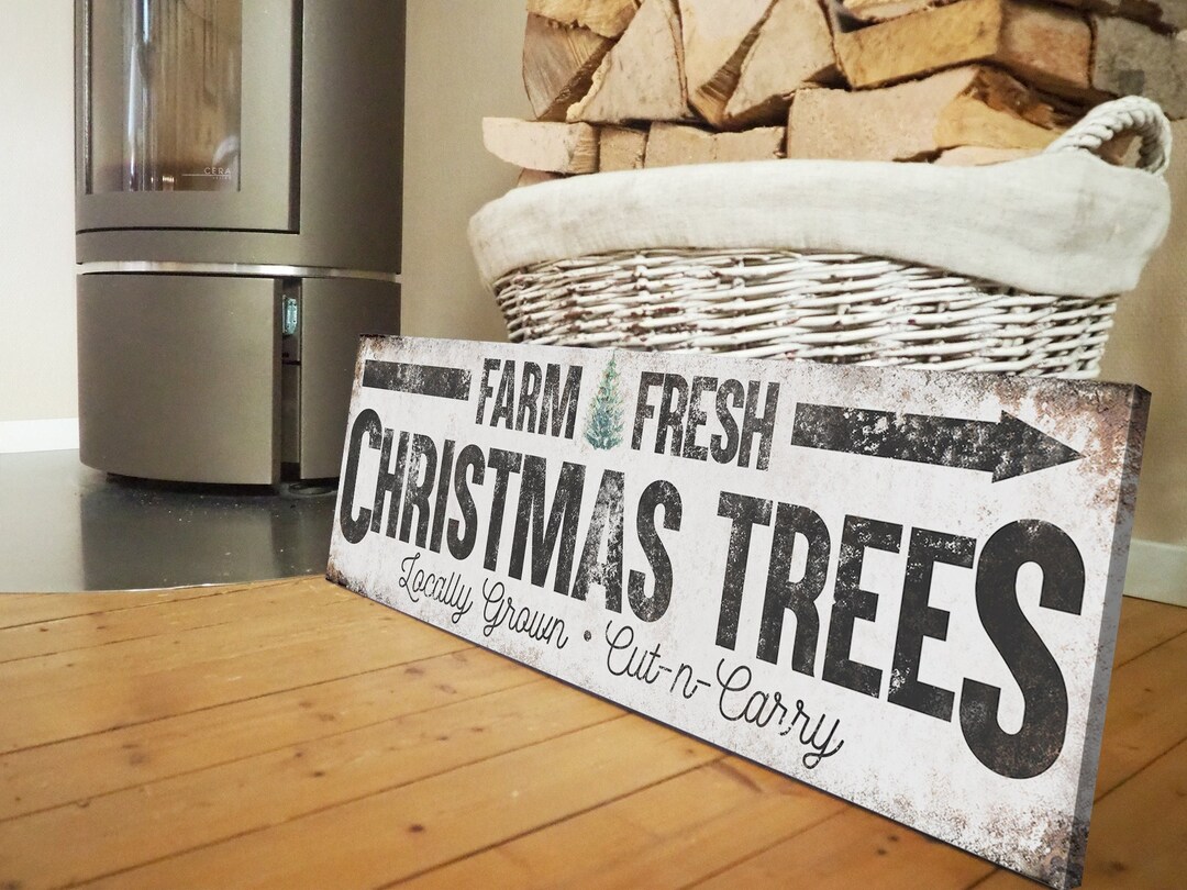 Primitive Christmas Trees Farm Sign for Front Porch Farmhouse Christmas ...
