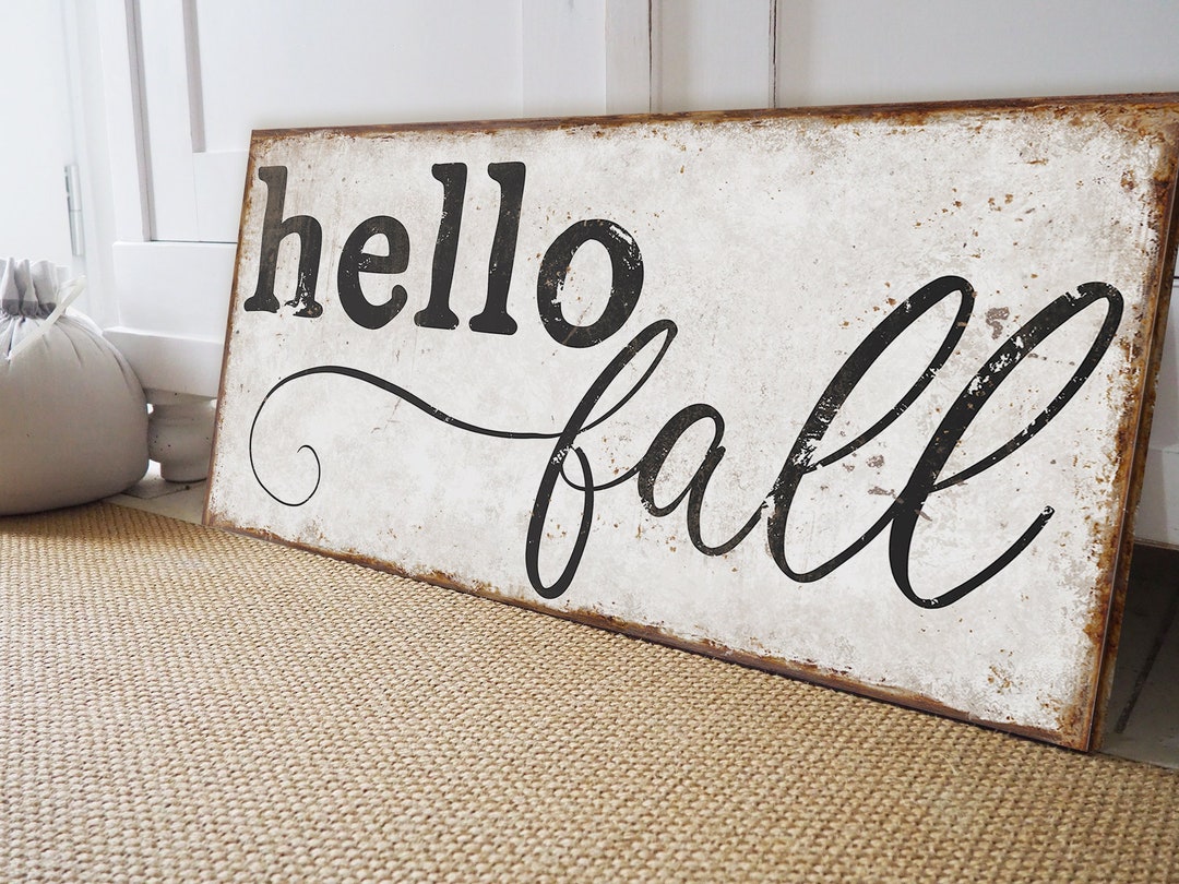 Hello Fall Sign Door Hanger Wood Metal Canvas Rustic Fall Decorations ...