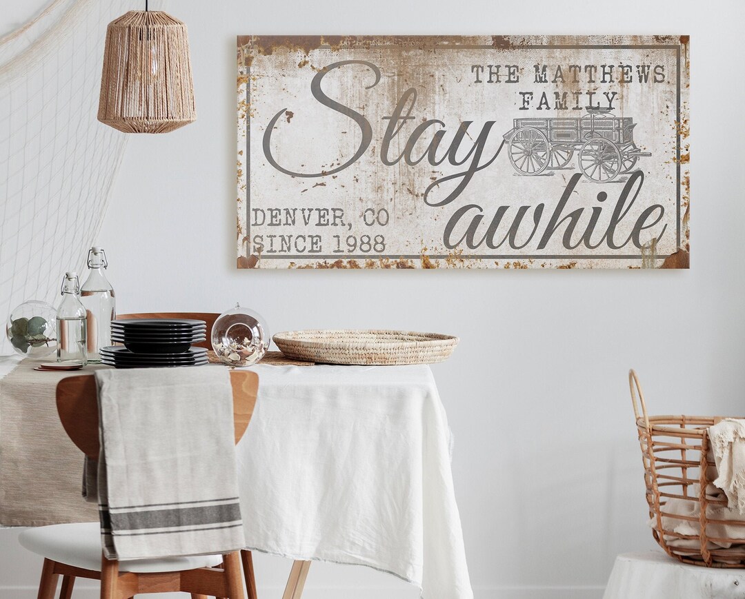 Stay Awhile Family Farmhouse Sign Customizable Lake House - Etsy