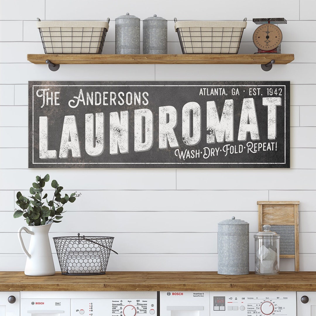 Large Custom Laundry Room Sign Vintage Black Laundry Sign Personalized ...