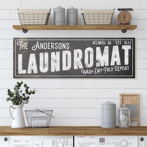 Large Custom Laundry Room Sign Vintage Black Laundry Sign Personalized ...