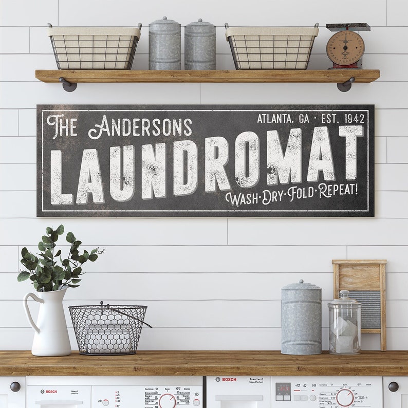 Large Custom Laundry Room Sign Vintage Black Laundry Sign Personalized ...