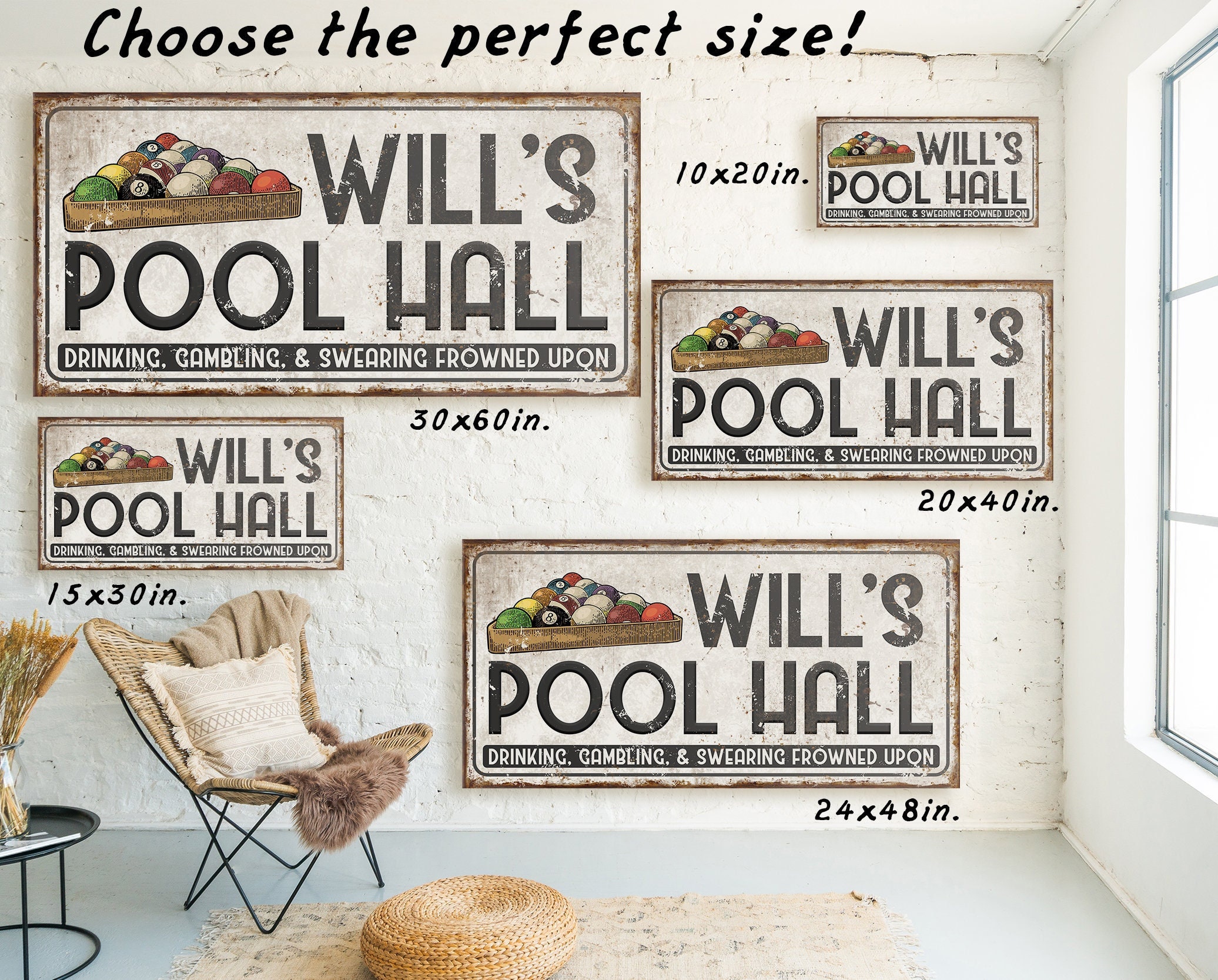 Custom Pool Hall Sign Personalized Billiards Room Sign Vintage - Etsy
