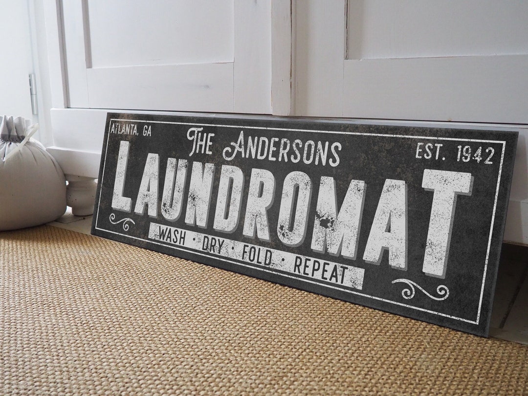 Custom Black Laundry Room Sign Wash Dry Fold Repeat Sign Laundromat ...