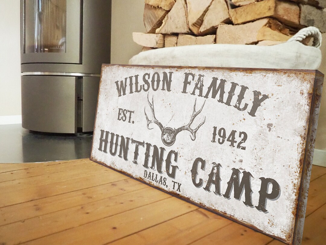 Hunting Camp Sign With Antlers, Gift for Hunter, Farmhouse Wall Decor ...