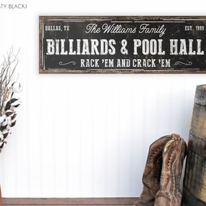 Custom Man Cave Wall Art Personalized Pool Hall Sign Vintage Billiards ...