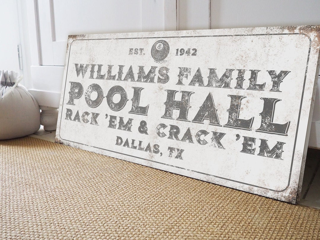 Custom Pool Hall Sign for Basement, Vintage Billiards Lounge Name Sign ...