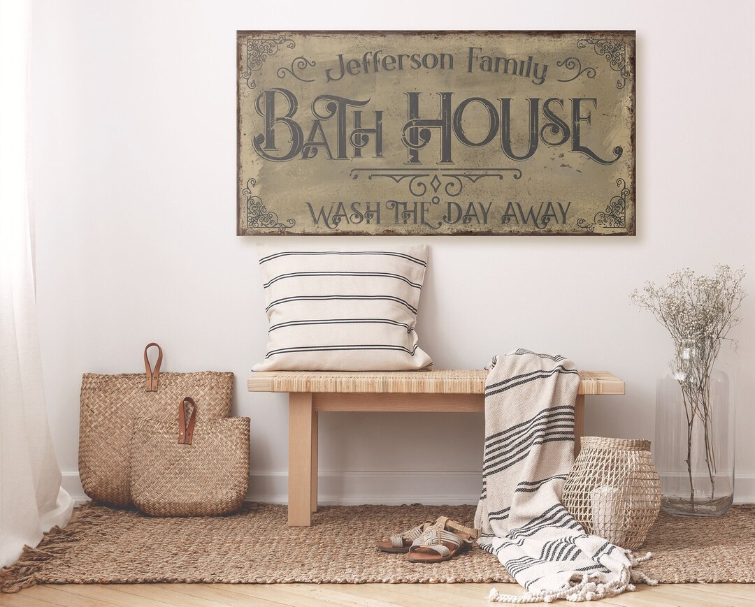 Custom Bath House Sign Personalized Bathroom Decor Vintage Toilet ...