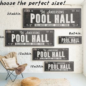 Billiards Lounge Sign, Pool Hall Sign, Basement Man Cave Decor ...