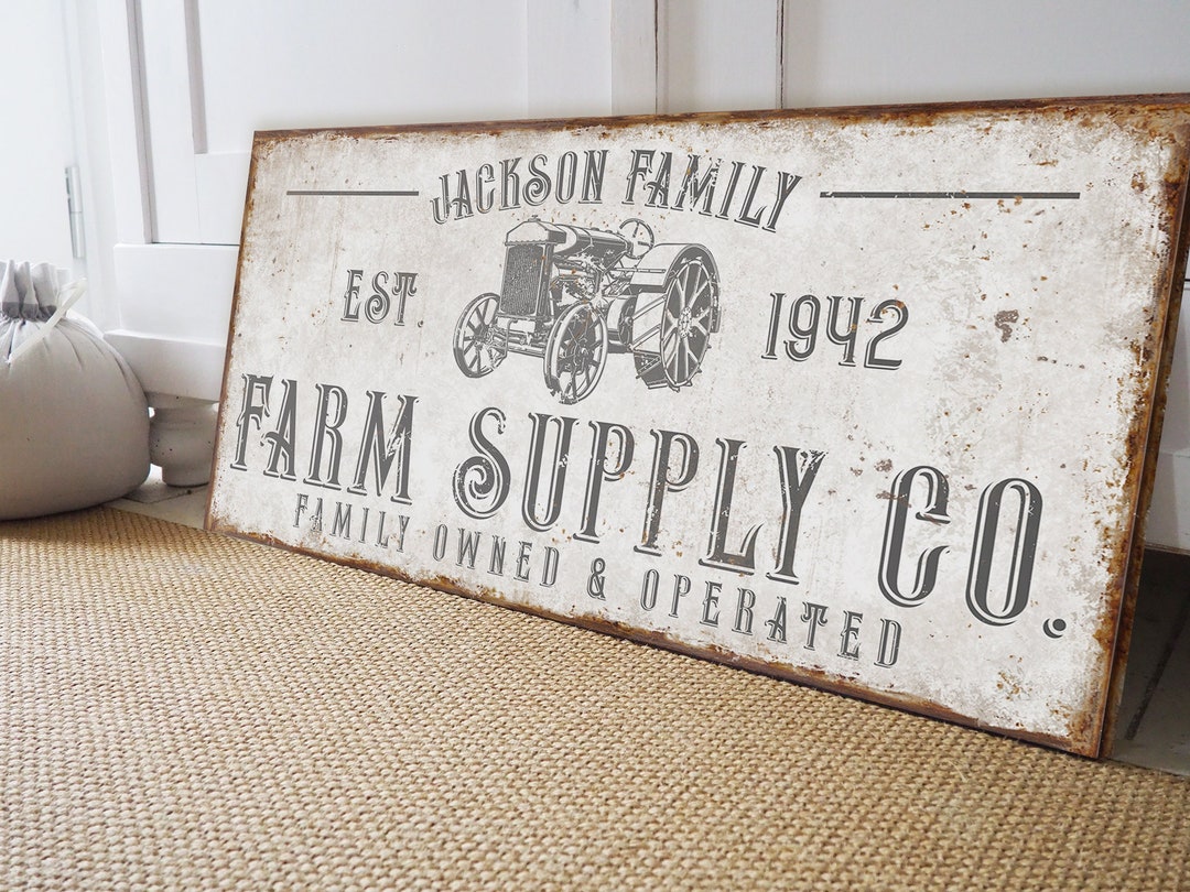 Custom Farm Supply Company Sign: Vintage Tractor Family Name Wall Art ...