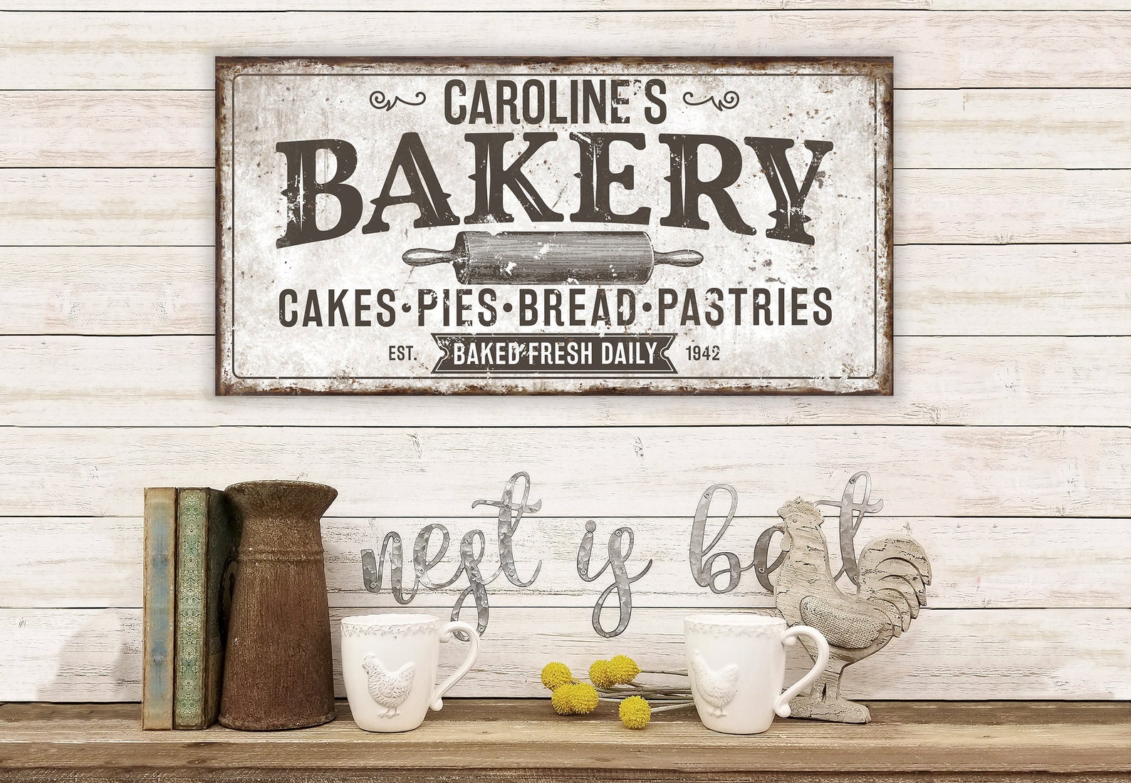 Custom Bakery Sign for Kitchen Decor Vintage Farmhouse Pantry Wall Art ...
