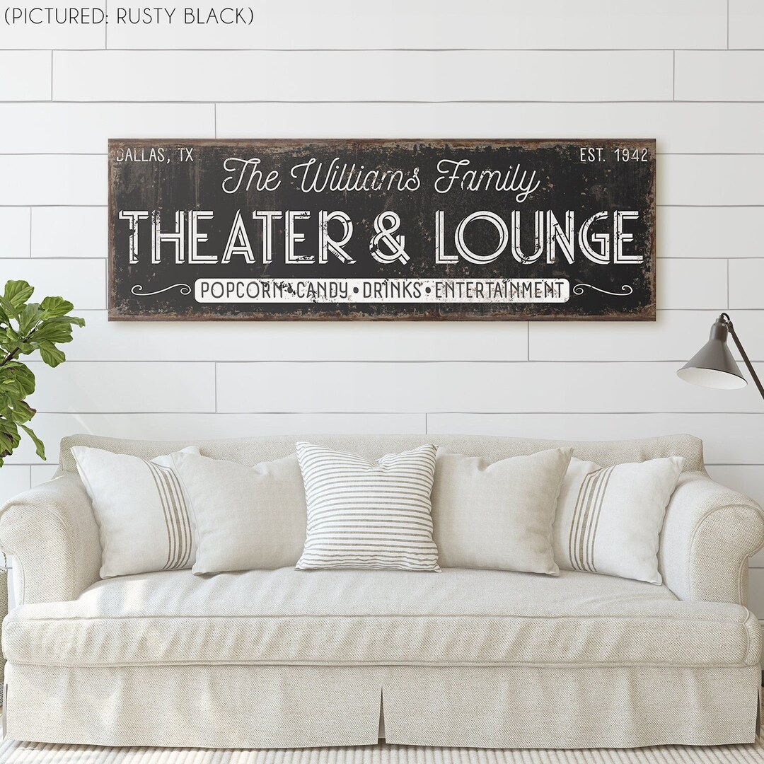 Custom Theater & Lounge Sign: Distressed Family Movie Room Decor - Etsy