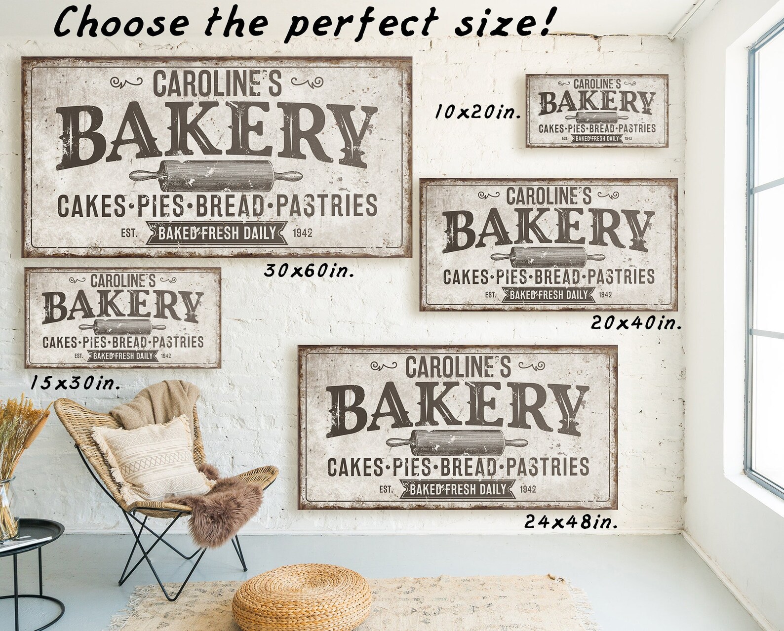 Custom Bakery Sign for Kitchen Decor Vintage Farmhouse Pantry Wall Art ...