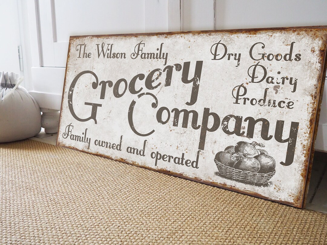 Custom Kitchen Sign Personalized Farmhouse Wall Art Antique Grocery ...