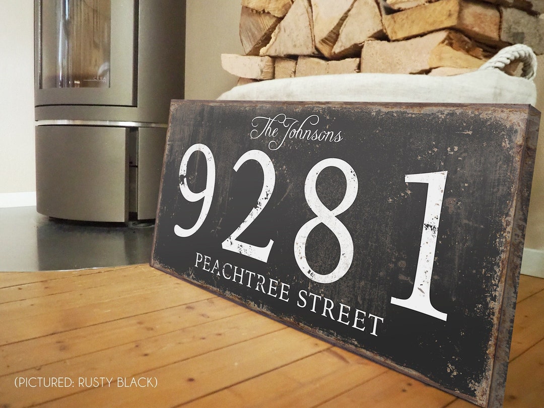 Rustic Metal Address Sign: Family Name, House Number for Front Porch - Etsy