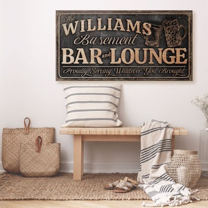 Personalized Basement Bar and Lounge Sign Custom Man Cave Decor Gift ...