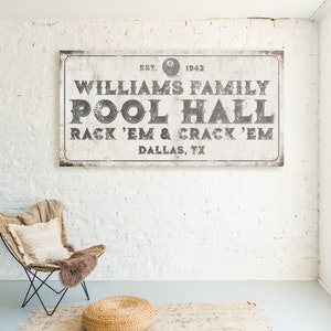 Custom Billiards Room Sign Personalized Pool Room Pool Hall Signs for ...