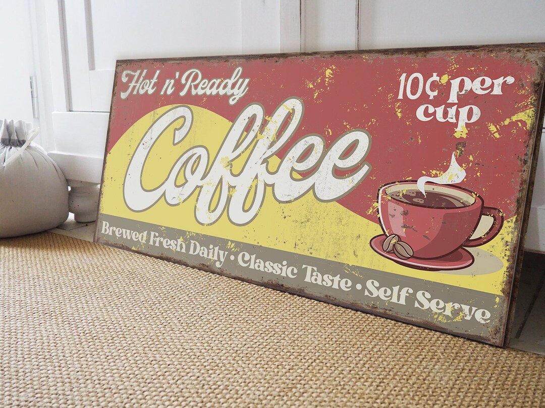 Retro Coffee Sign Vintage Coffee Bar Signs Mid Century Coffee Decor ...