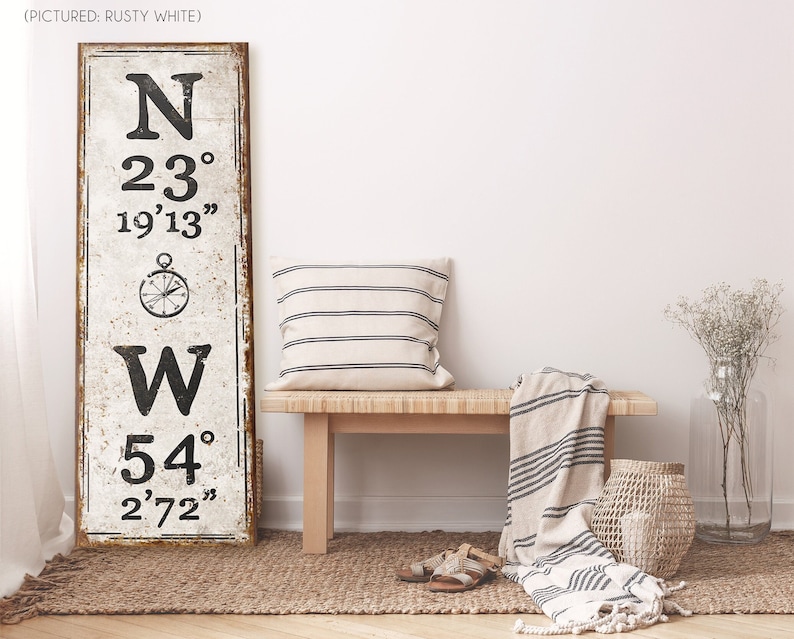 Custom Vertical Coordinates Sign for Entryway Coastal Wall Art - Etsy