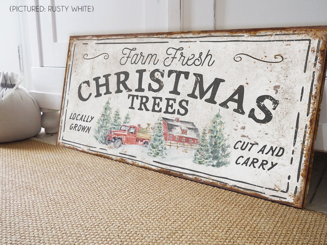 Farm Fresh Christmas Trees Sign: Rustic Red Truck Holiday Decor - Etsy
