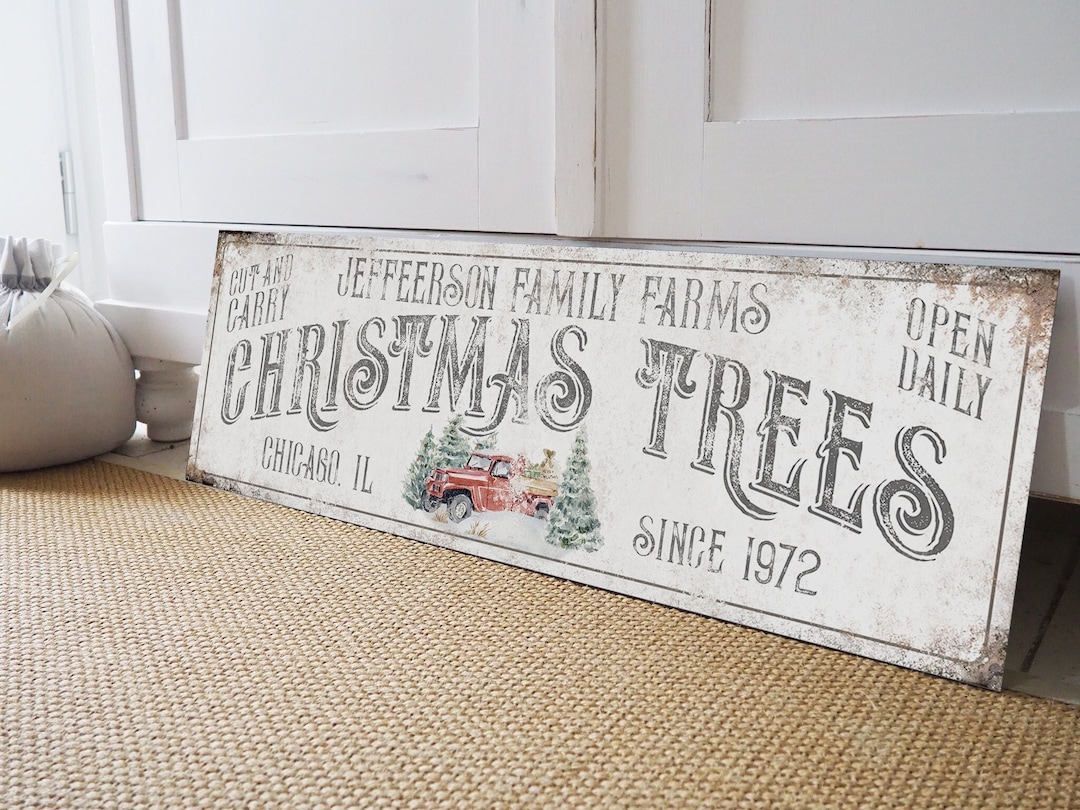 Red Truck Christmas Trees Sign Primitive Christmas Decor Christmas Tree ...