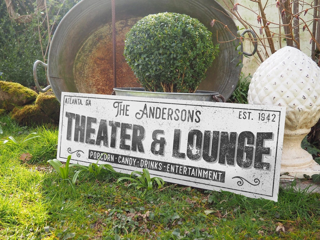 Movie Theater and Lounge Sign, Home Theater Decor, Custom Basement ...