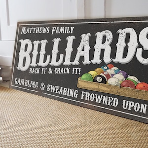 Custom Billiards Sign Personalized Basement Decor for Man Cave Gifts ...