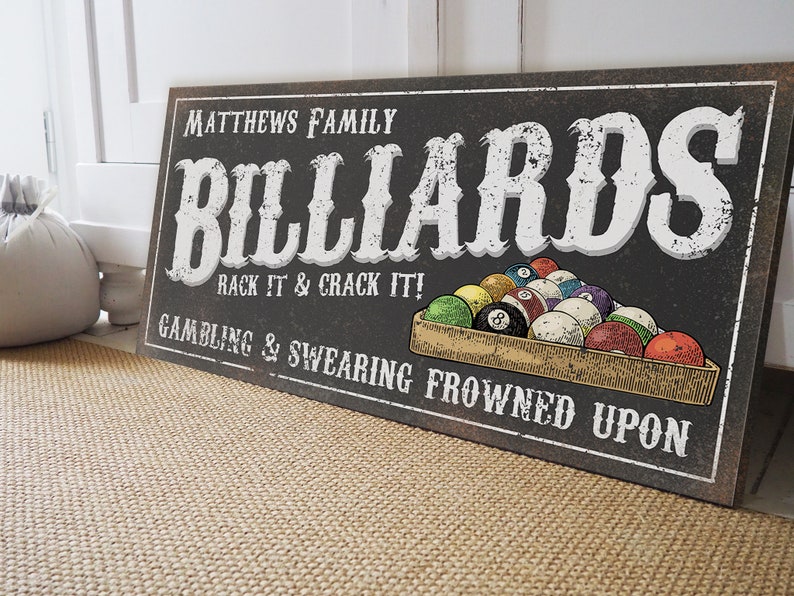 Custom Billiards Sign Personalized Basement Decor for Man Cave - Etsy