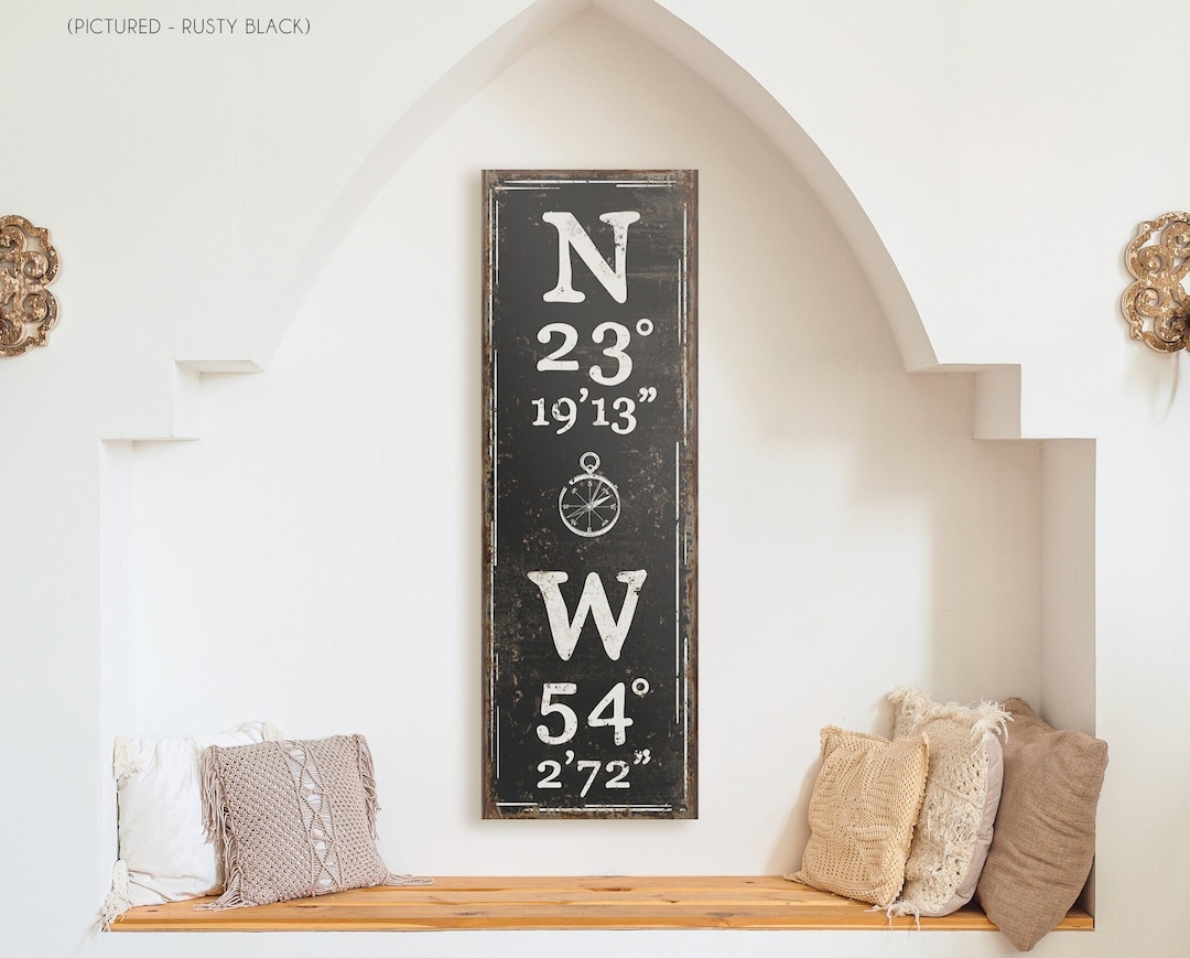 Custom Vertical Coordinates Sign for Entryway Coastal Wall Art Nautical ...