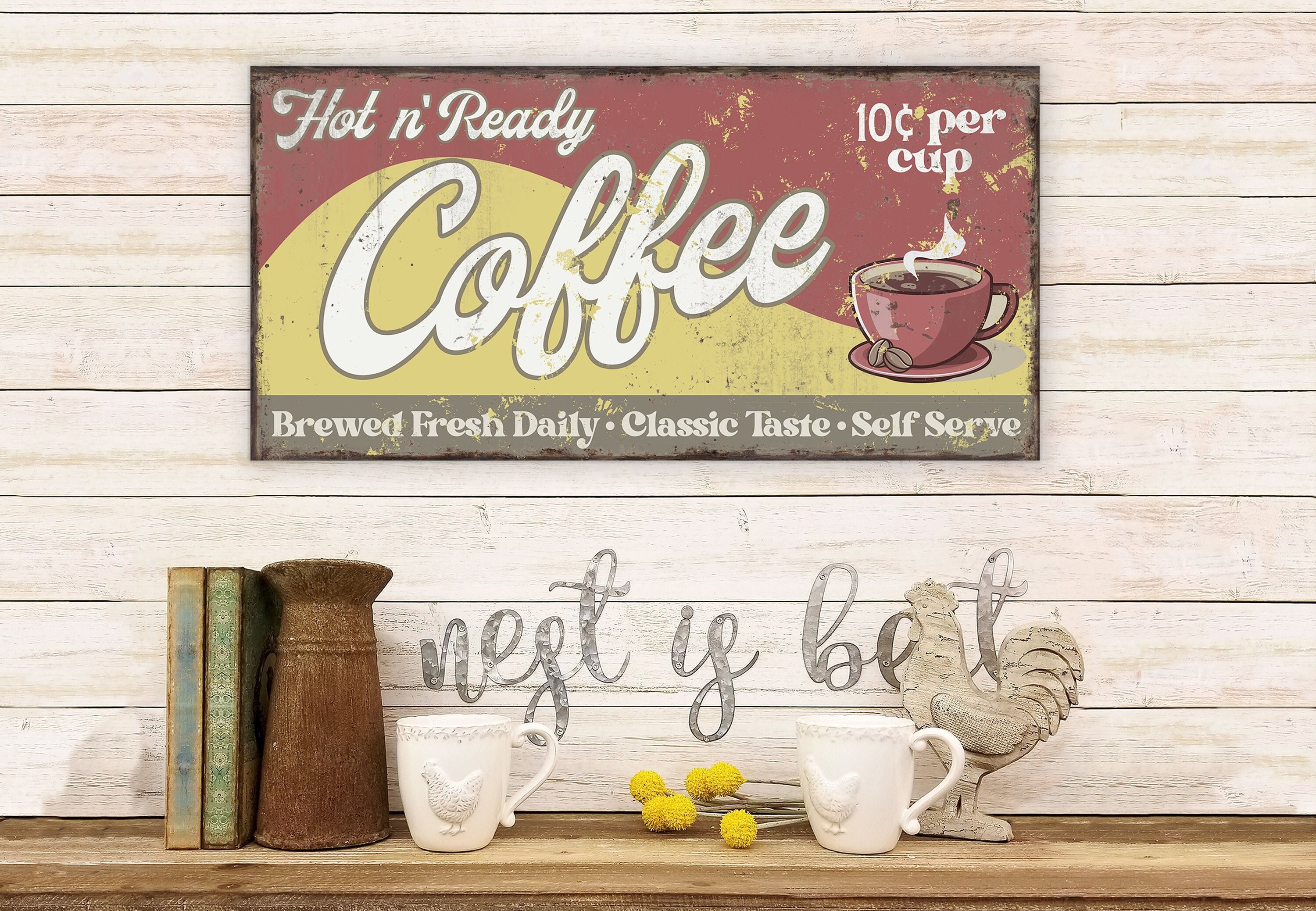Retro Coffee Sign Vintage Coffee Bar Signs Mid Century Coffee - Etsy