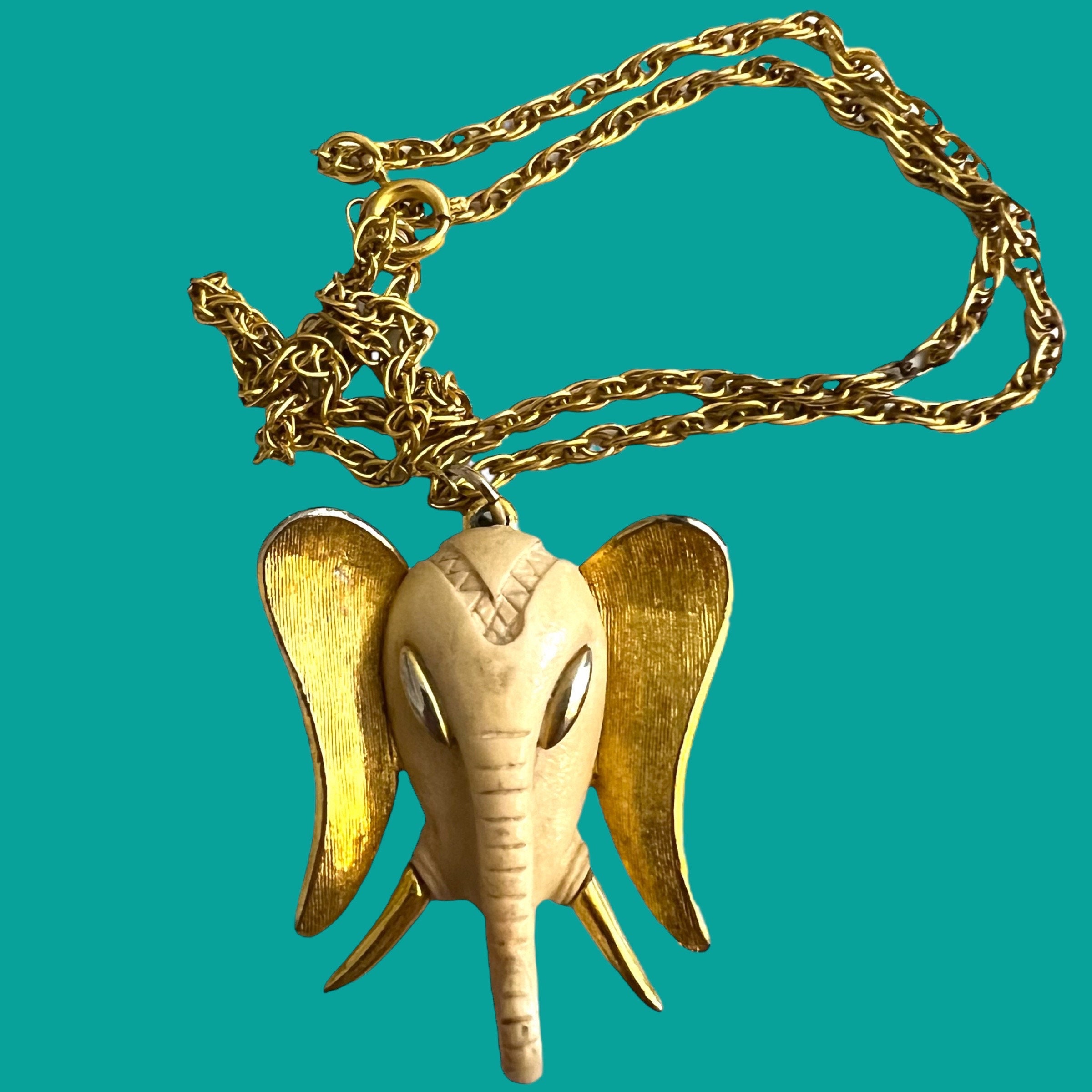 Vintage Luca Razza Resin Elephant Pendant Necklace - Etsy