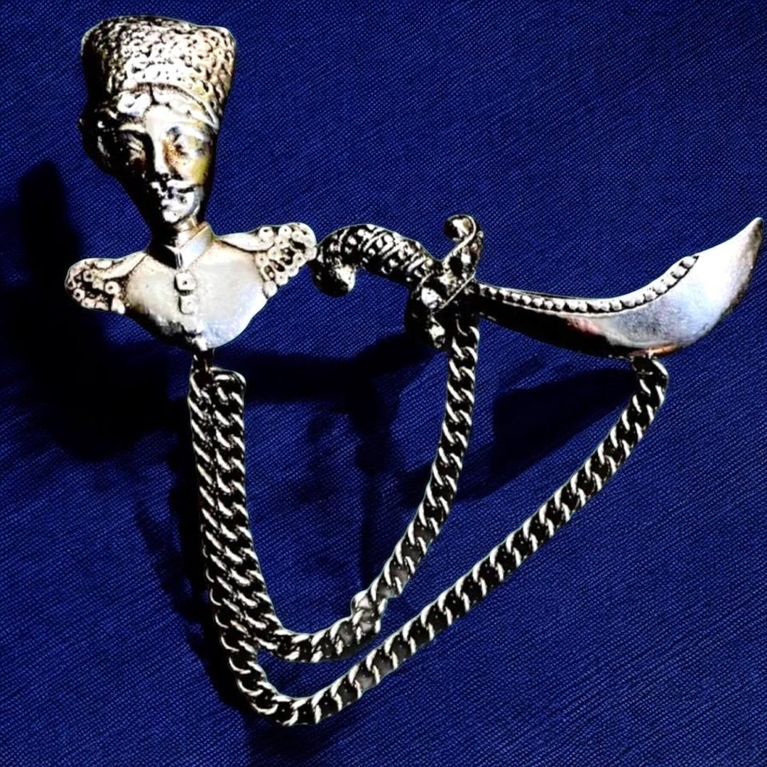 Cossack & Scimitar 1940s Chatelaine Brooches, Heavy Sterling Silver ...