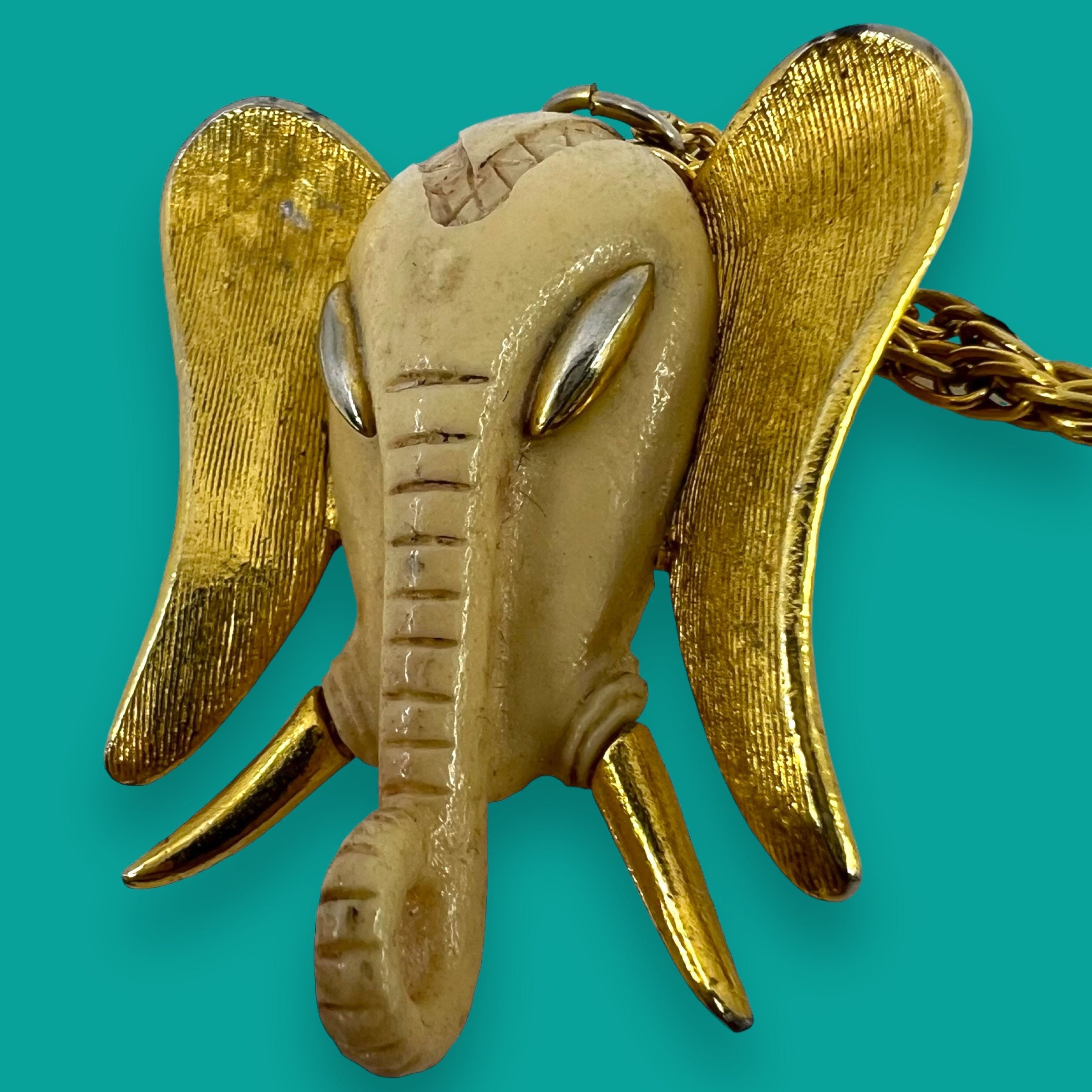 Vintage Luca Razza Resin Elephant Pendant Necklace - Etsy