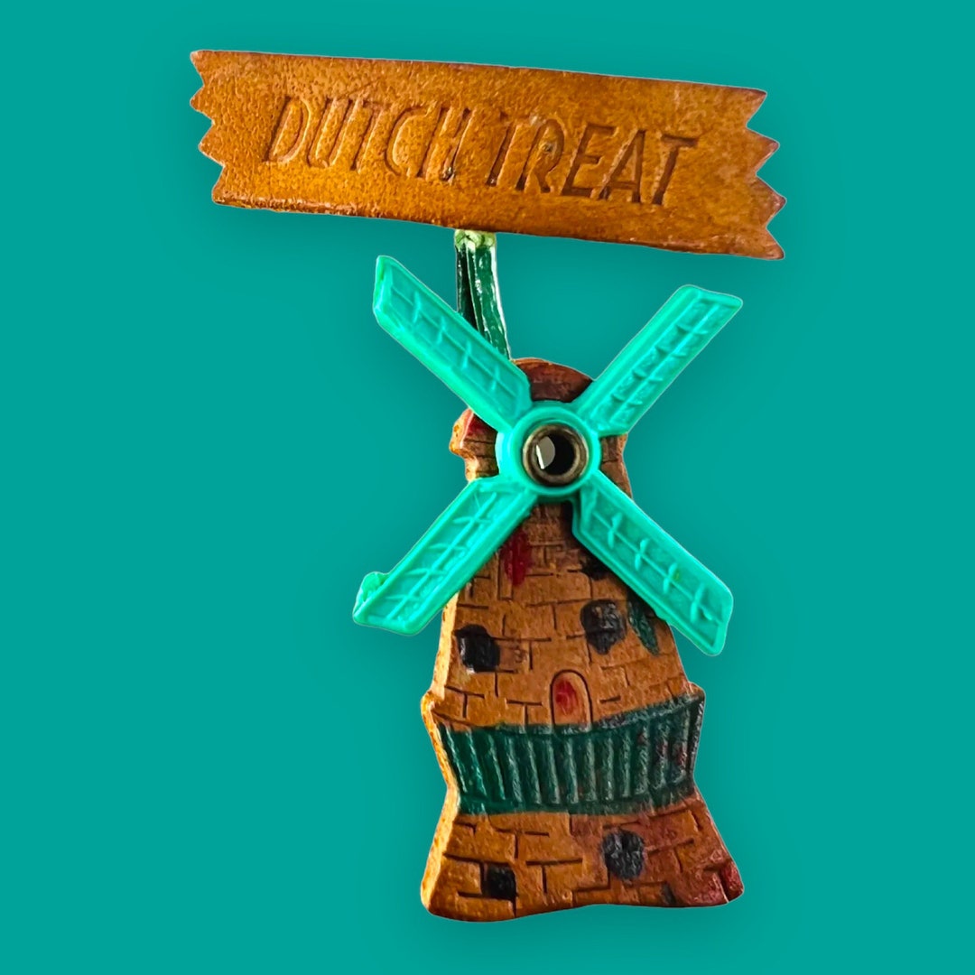 Vintage Leather & Plastic dutch Treat Windmill Brooch Articulated ...