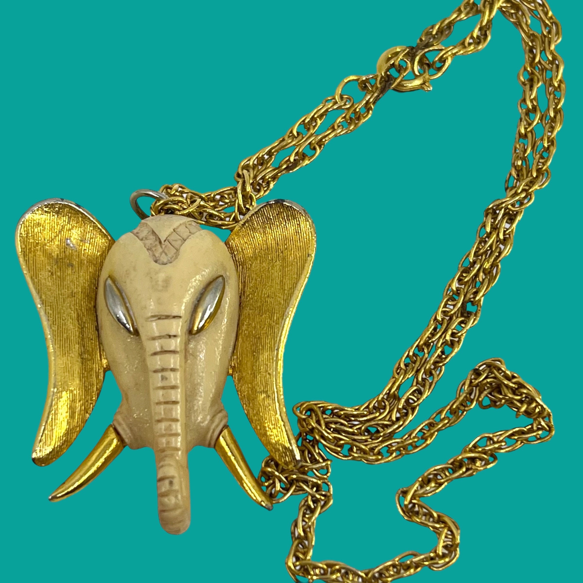 Vintage Luca Razza Resin Elephant Pendant Necklace - Etsy