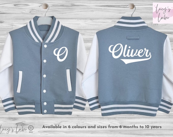 Personalised Kids Varsity Jacket Initial Name College Baseball Style ...