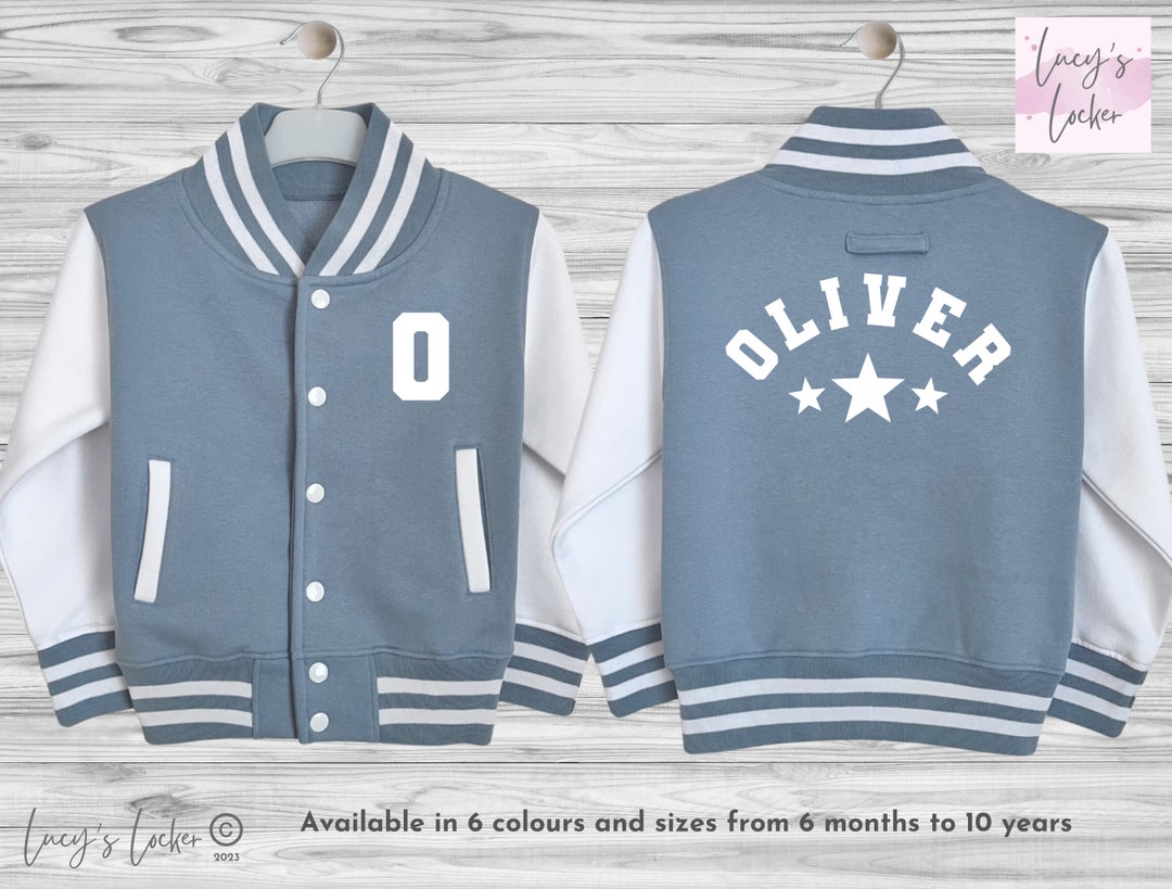 Personalised Kids Varsity Jacket | Initial, Name, Stars | College ...