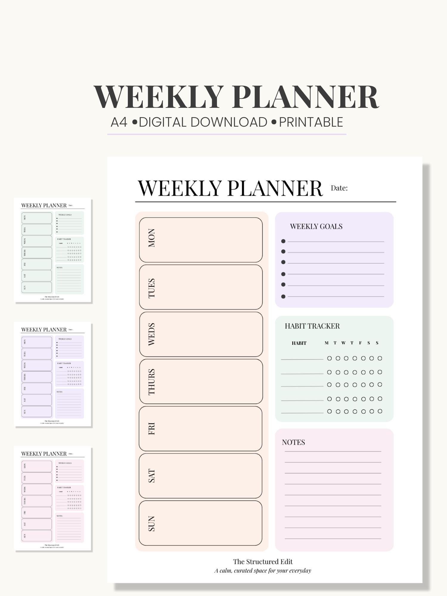 Minimal Weekly Planner Printable | A4 Agenda (digital Download) - Etsy