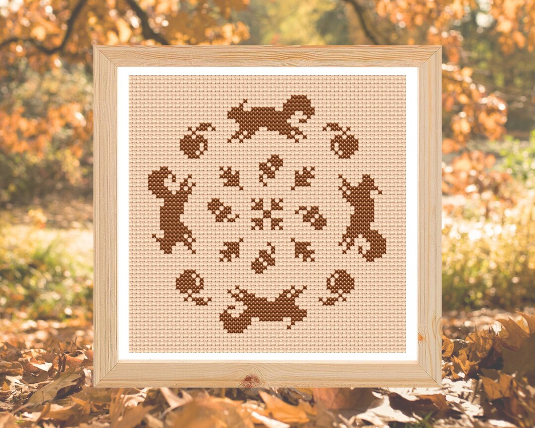 Autumn Cross Stitch Pattern, Squirrel Cross Stitch Pattern, Mandala ...