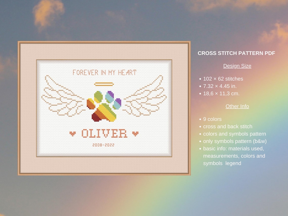 Pet Memorial Cross Stitch Pattern, Dog Memorial, Cat Memorial, Pet Loss ...